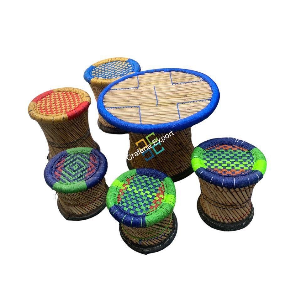 Buy Bamboo Mudda Cane Sitting Stools with Table - Craferia
