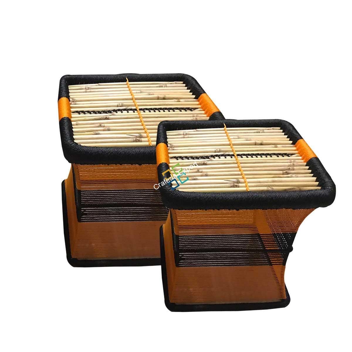 Buy Bamboo Rope Iron Stools Mudha /Table Mudha Set of 2 - Craferia