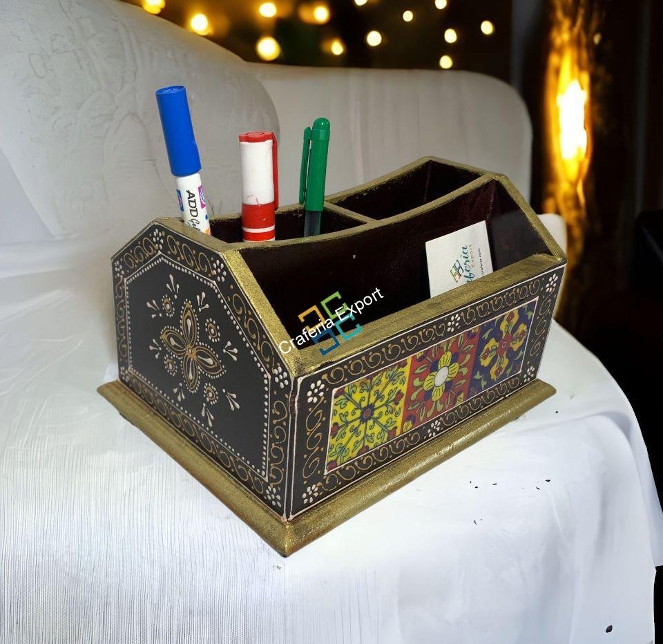 Ethnic Wooden Tiles Cabinet Box/Table Decor With 4 Compartment - Indian ...