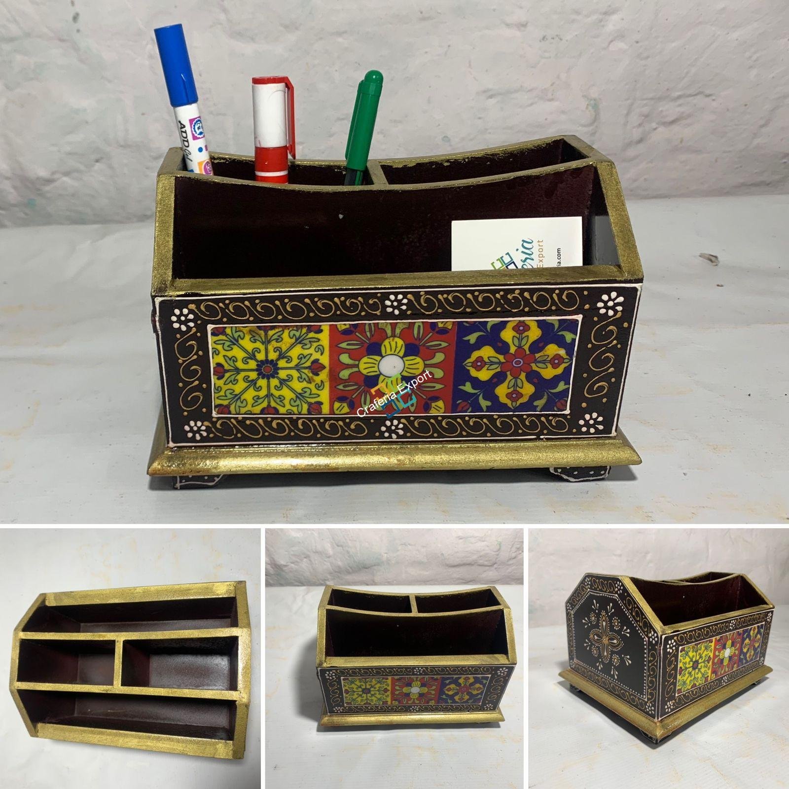 Ethnic Wooden Tiles Cabinet Box/Table Decor With 4 Compartment - Indian ...