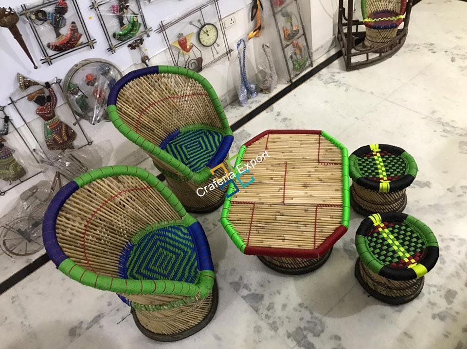 Indian Handicrafts Bamboo Cane Furniture Bamboo Chairs with mudha