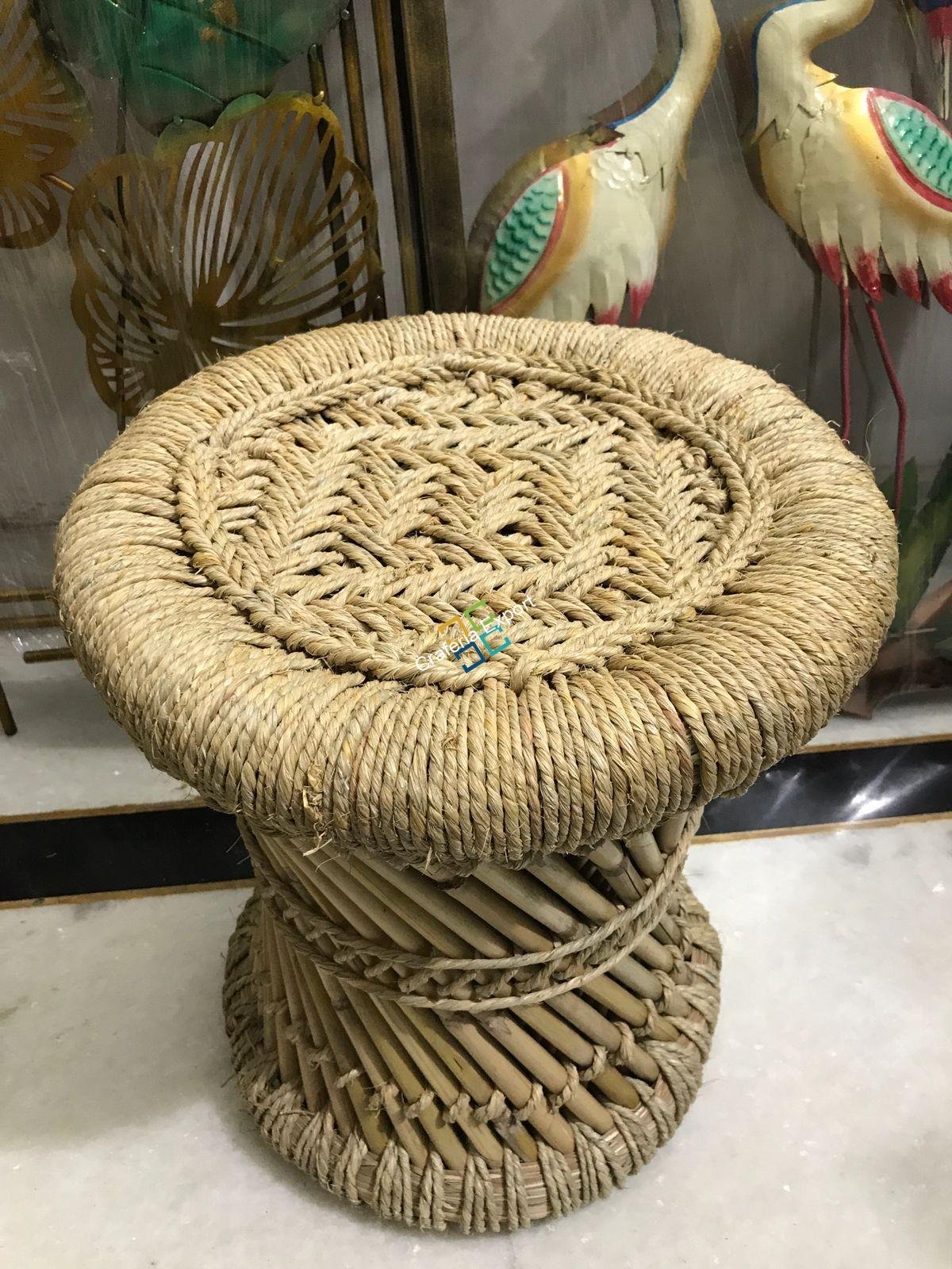 Buy Natural Bamboo Cane Mudda stools /Mudha Set of 2 - Craferia