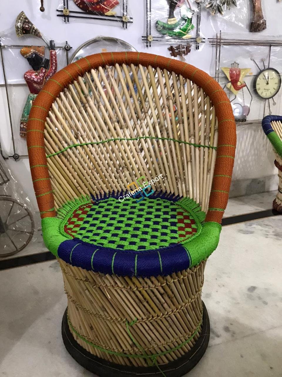 Natural Bamboo Medium Mudha Chairs with Large Table For Indoor/Outdoor ...