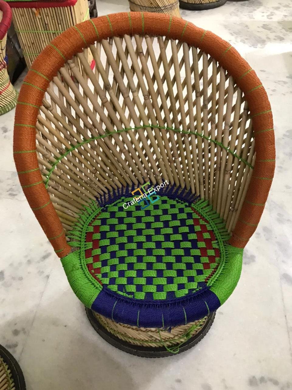 Natural Bamboo Medium Mudha Chairs with Large Table For Indoor/Outdoor ...