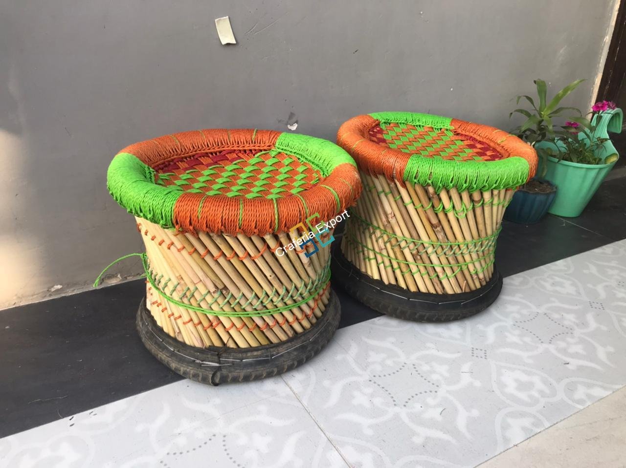 Buy Natural bamboo Mudha Stool Pair/Muddha sitting stools - Craferia